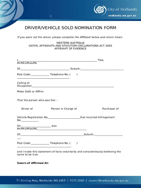 Driver Vehicle Sold Nomination Doc Template Pdffiller