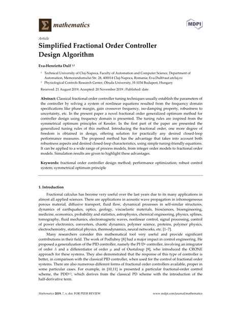 pdf simplified fractional order controller design algorithm