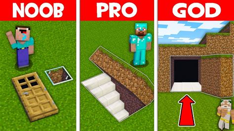 Minecraft NOOB Vs PRO Vs GOD SECRET UNDERGROUND BASE BUILD CHALLENGE