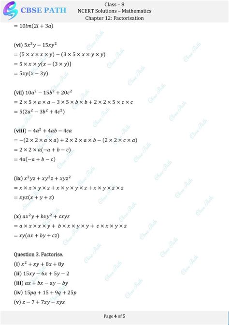 Ncert Solutions For Class Maths Exercise Factorisation Cbse Path