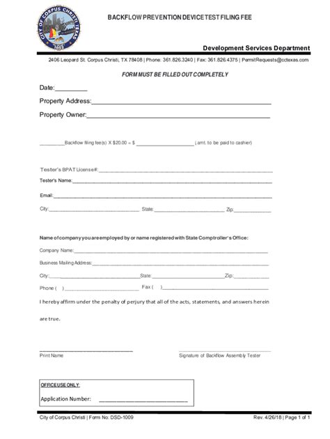 Fillable Online Backflow Prevention Corpus Christi Fill Online