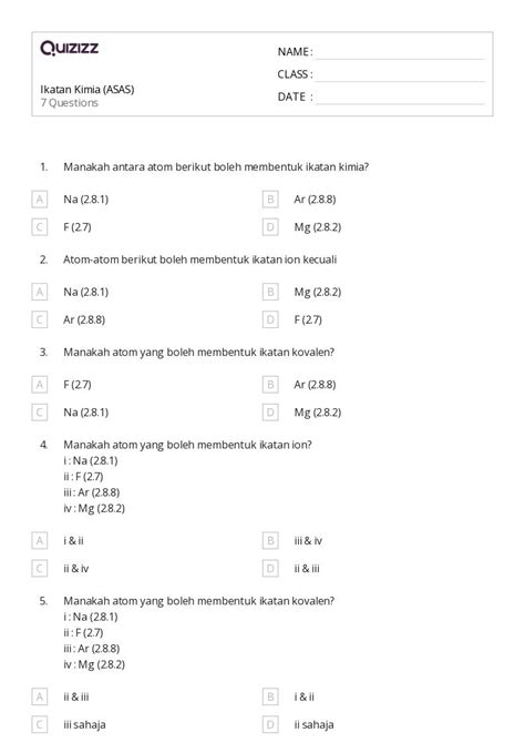 50 Lembar Kerja Ikatan Kimia Untuk Kelas 9 Di Quizizz Gratis Dapat