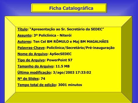 PPT Ficha Catalográfica PowerPoint Presentation free download ID