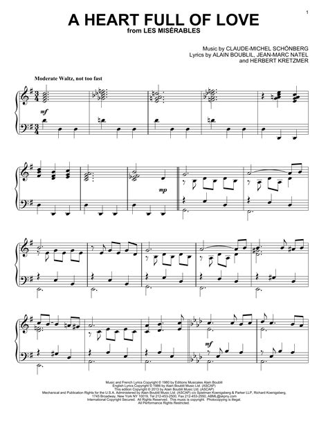 A Heart Full Of Love By Les Miserables Musical Sheet Music For Piano