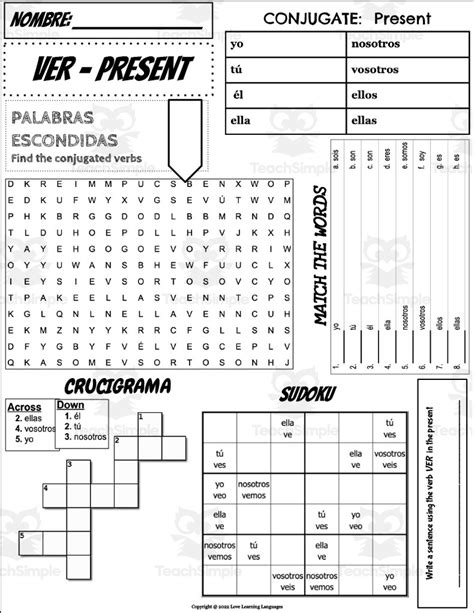 Spanish VER Conjugation Worksheet By Teach Simple