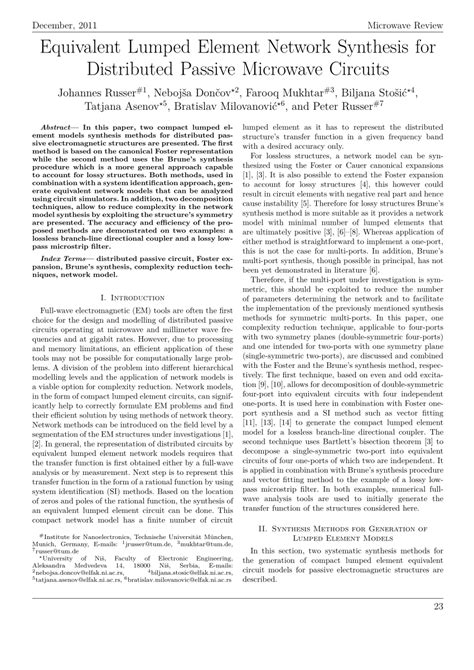 pdf equivalent lumped element network synthesis for distributed passive microwave circuits