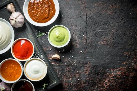 Conjunto De Diferentes Tipos De Salsas Foto Premium
