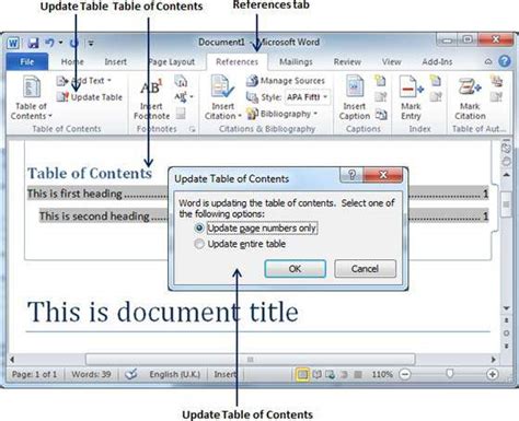 how to edit table of contents in word