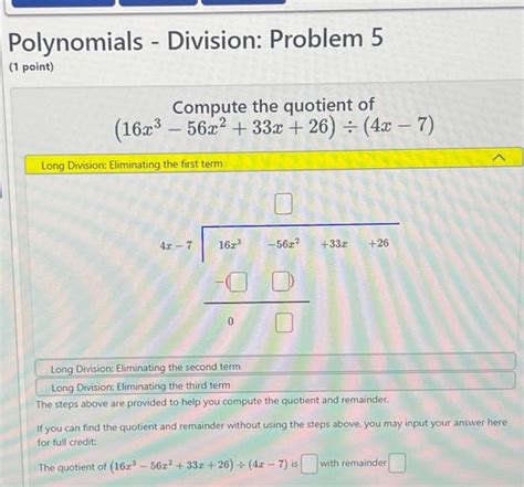 [solved] polynomials division problem 5 1 point compu