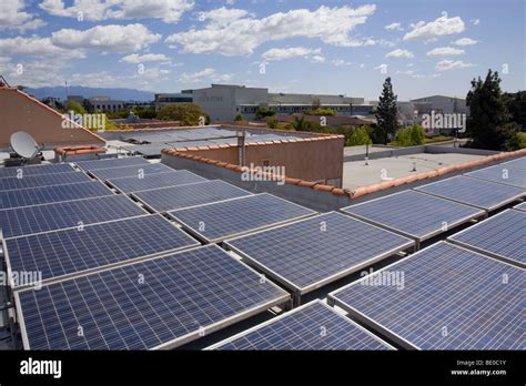 A Roof Mounted Grid Tied Solar Voltaic Solar Panel Array Culver City