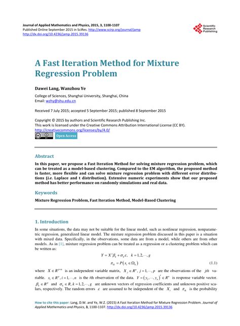 pdf a fast iteration method for mixture regression problem