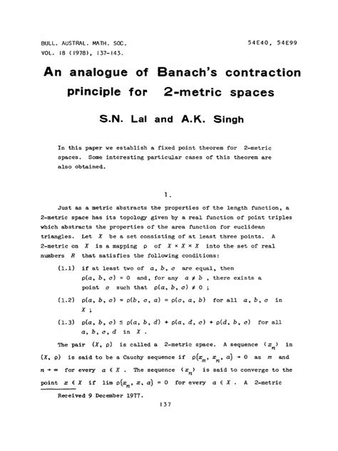 lal banachs contraction principle for 2 metric space pdf banach space teaching mathematics