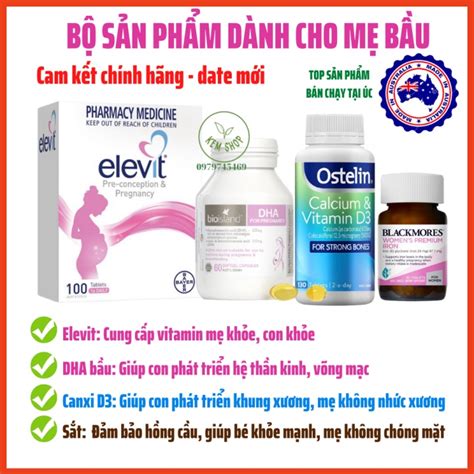 COMBO BẦU ÚC BỘ TỨ VITAMIN ÚC DÀNH CHO BÀ BẦU Elevit bầu Canxi