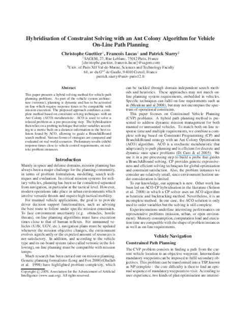 pdf hybridisation of constraint solving with an ant colony algorithm for vehicle on line path