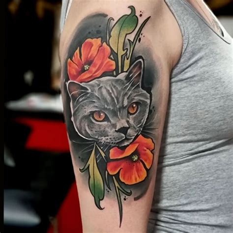 Tatuaż portret kotka Autor Lucky Tattoo dziarownia pl