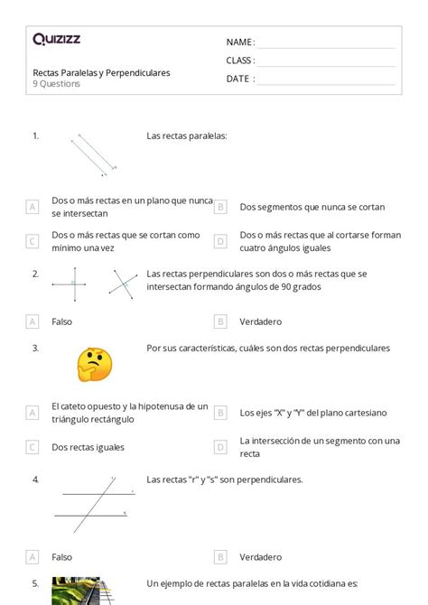 50 Rectas Paralelas Y Perpendiculares Hojas De Trabajo Para Grado 1 En