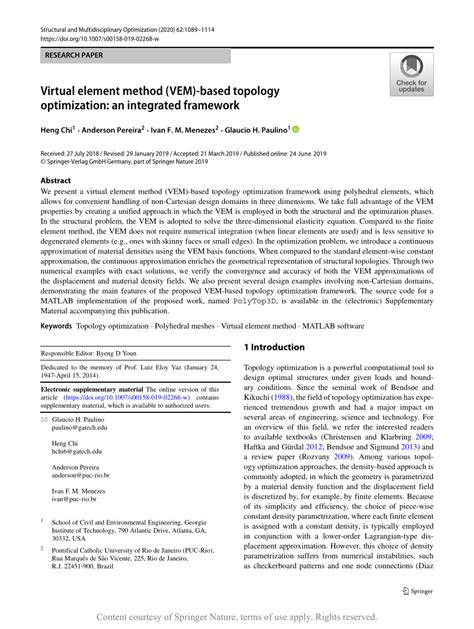virtual element method vem based topology optimization an integrated framework request pdf