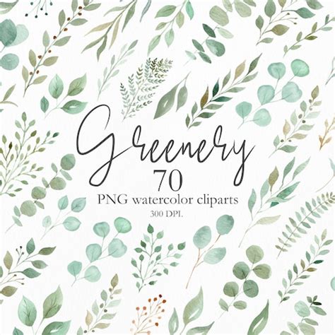 Green Leaves Frames Foliage Clipart Greenery Wedding Etsy