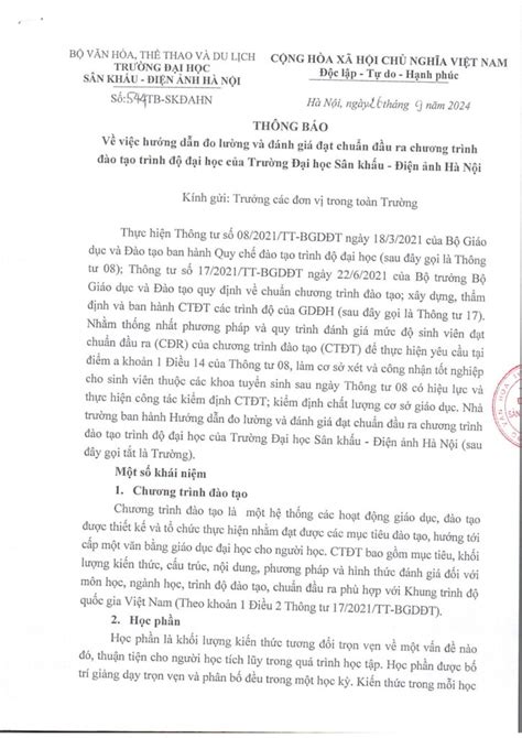 Thông báo về việc hướng dẫn đo lường và đánh giá đạt chuẩn đầu ra