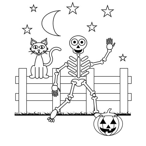 Esqueleto Gato No Halloween Para Colorir Imprimir E Desenhar