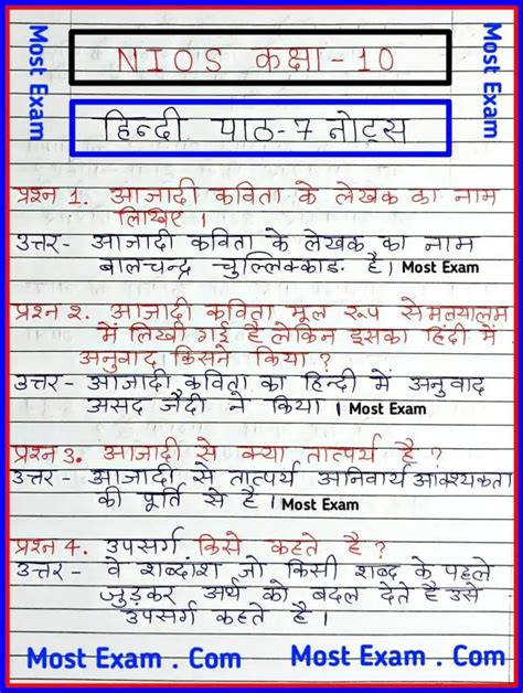 NIOS 10th Hindi Notes Chapter 7 pdf NIOS हद नटस Most Exam