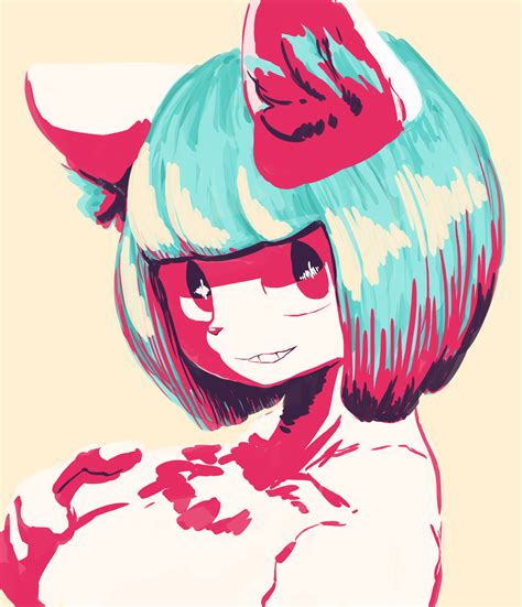 Safebooru 1girl Breasts Cat Female Furry Green Eyes Grin Sasamino Short Hair Simple Background