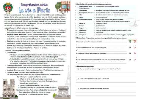 Voici des exercices sur le thème de Paris la capitale française
