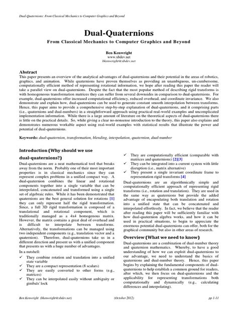 dual quaternions pdf euclidean vector matrix mathematics