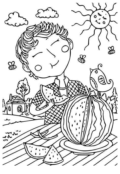 Dibujo e Imagen Agosto Sandía para Colorear y Imprimir Gratis para