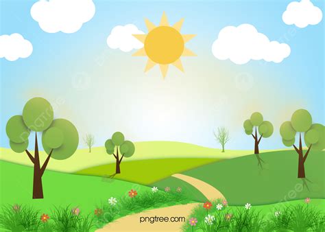 Desenho De Vetor Pintado A Paisagem Pastoral Fundo Verde Prado Azul