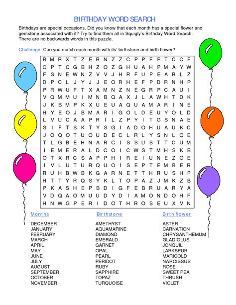 Happy Birthday Word Search Activity Shelter