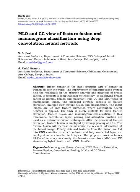 pdf mlo and cc view of feature fusion and mammogram classification using deep convolution