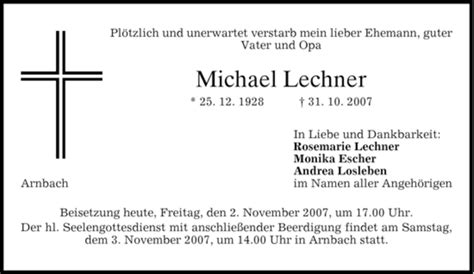 Traueranzeigen Von Michael Lechner Trauer Merkur De