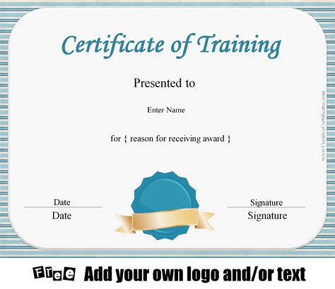Free Certificate Of Training Template Customizable