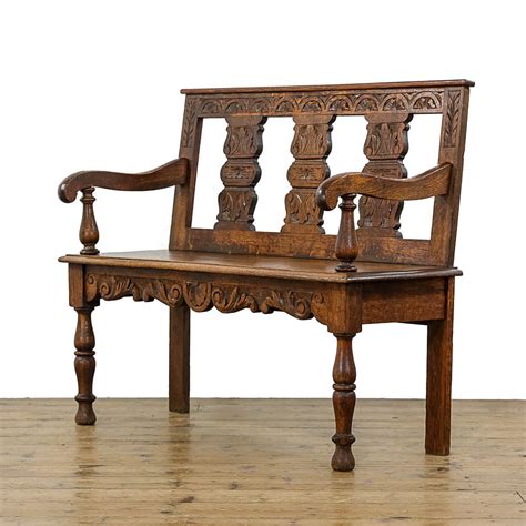 Antique Victorian Carved Oak Hall Bench M 5065 Penderyn Antiques