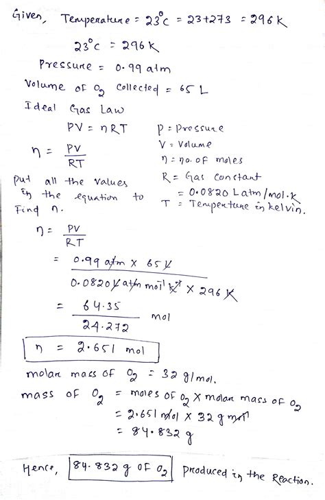 Solved Using The Ideal Gas Law Pv Nrt Calculate The Grams Of O