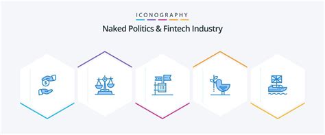 Naked Politics And Fintech Industry Blue Icon Pack Including