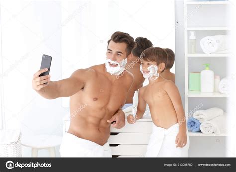 Father Son Having Fun While Shaving Bathroom Stock Photo Newafrica