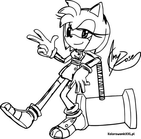 Amy Rose z młotem kolorowanka dla dzieci online do pobrania i druku za