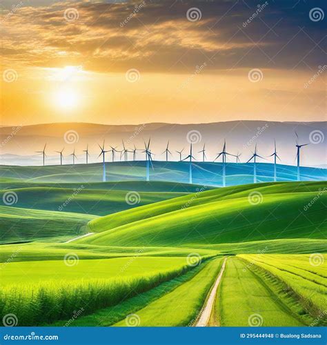 Wind Farm In A Rural Area Stock Illustration Illustration Of Cloud