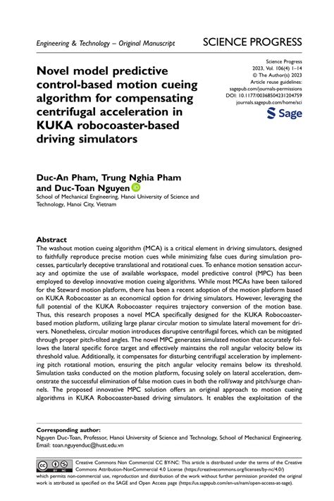 pdf novel model predictive control based motion cueing algorithm for compensating centrifugal