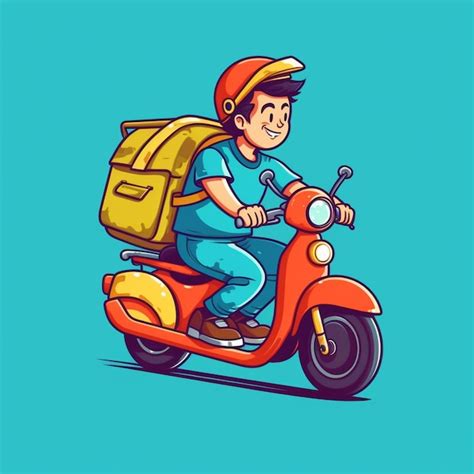 Premium AI Image Delivery Man Riding Scooter Illustration