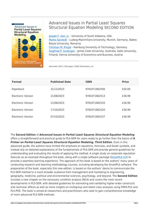PDF Advanced Issues In Partial Least Squares Structural Equation