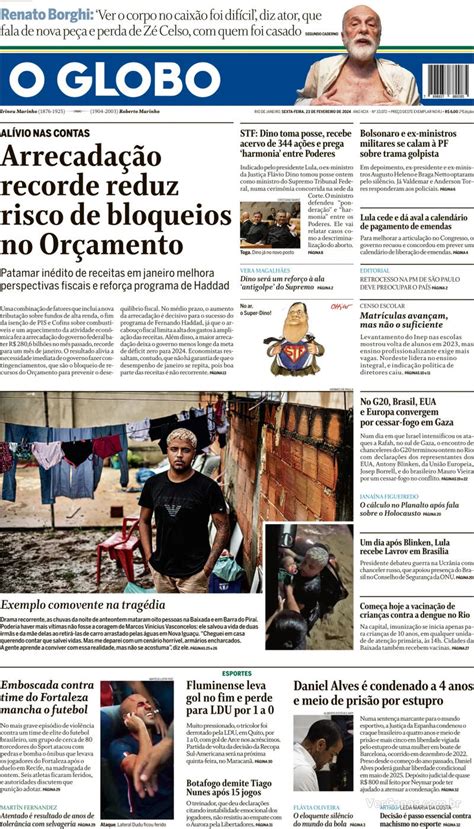 Capa O Globo Edi O Sexta De Fevereiro De