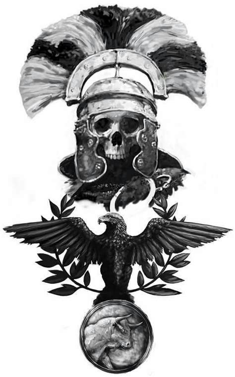 A Drawing Of A Skull Wearing A Helmet With An Eagle On It