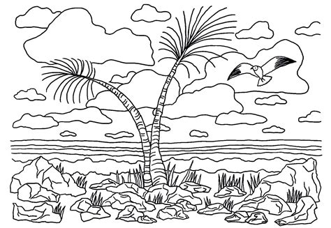 100 Dibujos de Naturaleza para colorear Paisaje Montañas Mar