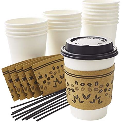 50Pk 12 Oz Disposable Coffee Cup Set With Sleeves Lids And Stirrers