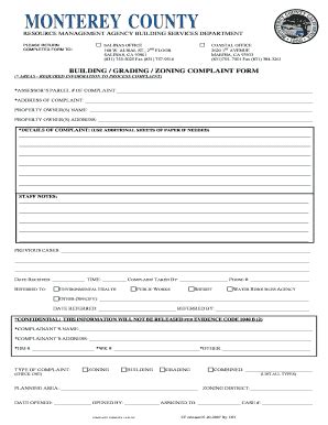 Fillable Online Co Monterey Ca BUILDING GRADING ZONING COMPLAINT