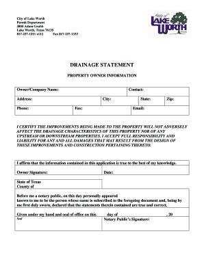 Fillable Online DRAINAGE STATEMENT The City Of Lake Worth Fax Email