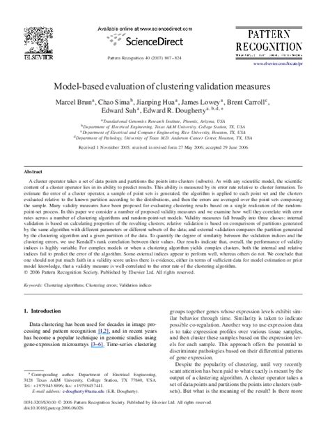 pdf model based evaluation of clustering validation measures chao sima